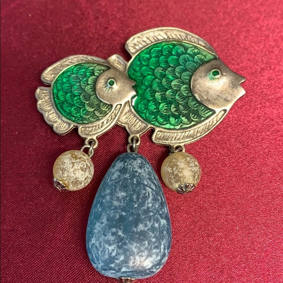 Craft | Jewelry | Craft Lovely Fish Pin Green And Blue Stone | Poshmark